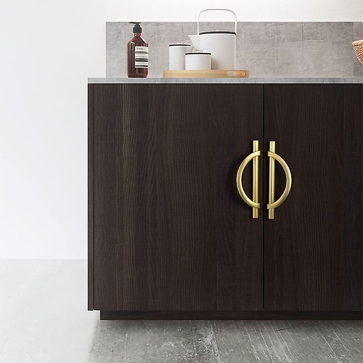 DAPANIY Brushed Gold Cabinet Pulls Drawer Pulls, Half Moon Shape Pulls Gold Drawer Dresser Kitchen Handles Antique Cupboard Door Handles, 4Packs ‎3.75inch