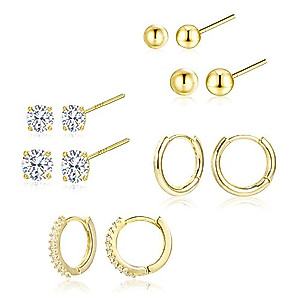 6 Pairs 14K Gold Plated Hoop Studs Earrings Set Hypoallergenic Small Huggie Hoop Earrings Cartilage Stud Earring Set for Women Sensitive Ears