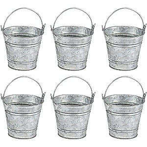 6 Pack Small Galvanized Metal Buckets with Handles, Mini Tin Pails for Party Favors, Succulents, Rustic Home Decor (3 in)