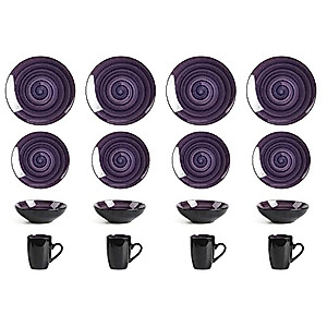 HomeVss, Stoneware Sonoma 16pc Dinnerware Set, Black + Speckled Spin Wash Purple, 16pc Set