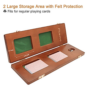 Cribbage Board Game Set 3 Tracks, Plusvivo Solid Oak Wood Cribbage Boards Unique with 9 Metal Pegs & 2 Storage Area, 15.5 X 4.9 X 1.2 in Travel Portable Cribbage Game Sets for Family