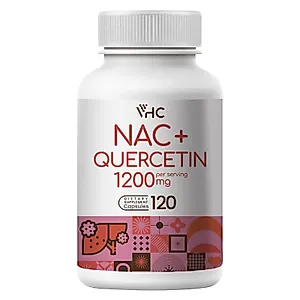 VHC NAC Supplement,Acetyl L-Carnitine1200mg Plus Quercetin, Optimum Dose (1200mg + 100mg), 2 in 1 Dual Action Formula N-Acetyl-L-Cysteine with Quercetin, for Respiratory, Liver, Immune, Made in USA