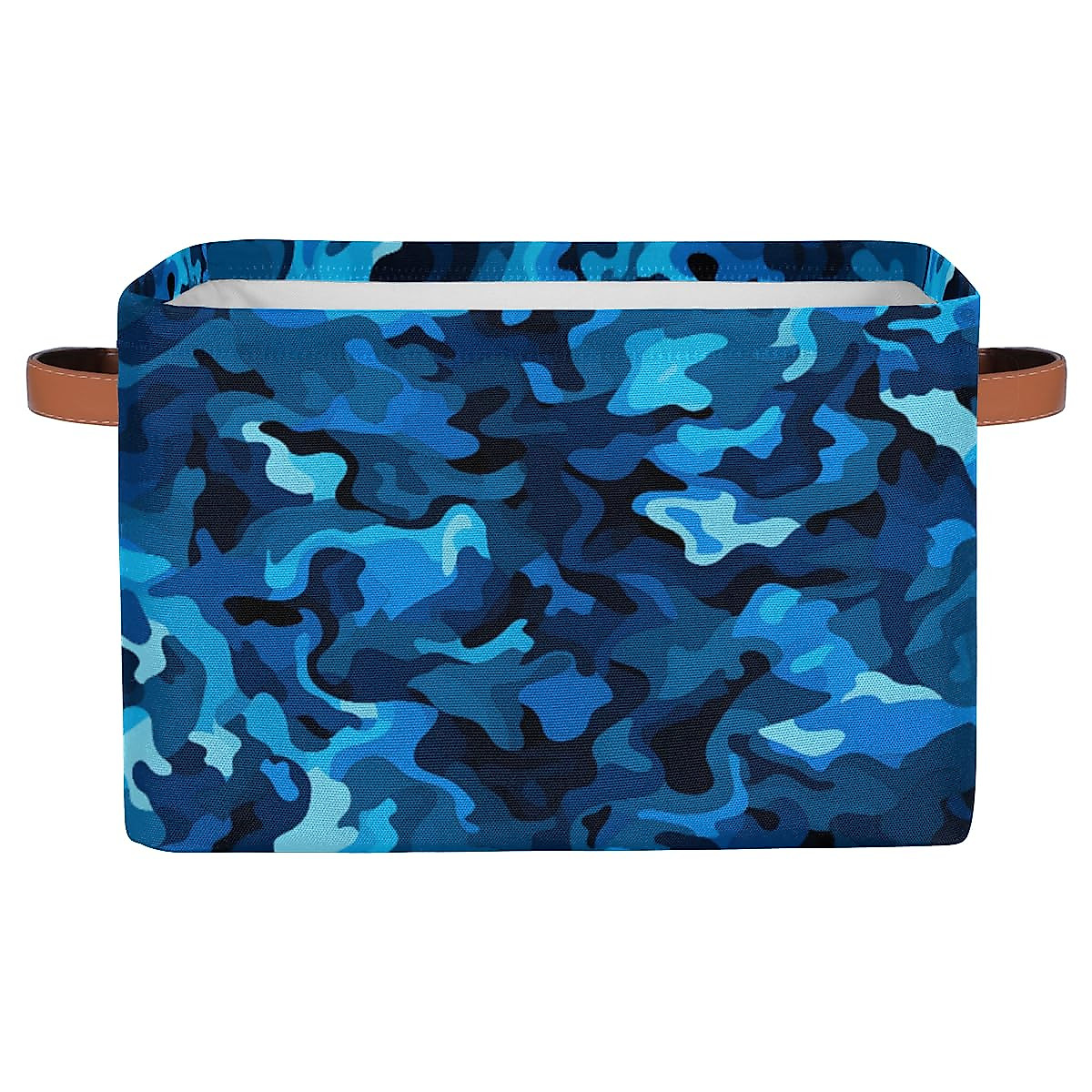 GzLeyigou Camo Texture Large Collapsible Storage Bins ,Blue Camouflage Decorative Canvas Fabric Storage Boxes Organizer with Handles,Rectangular Baskets Bin for Home Shelves Closet Nursery Gifts