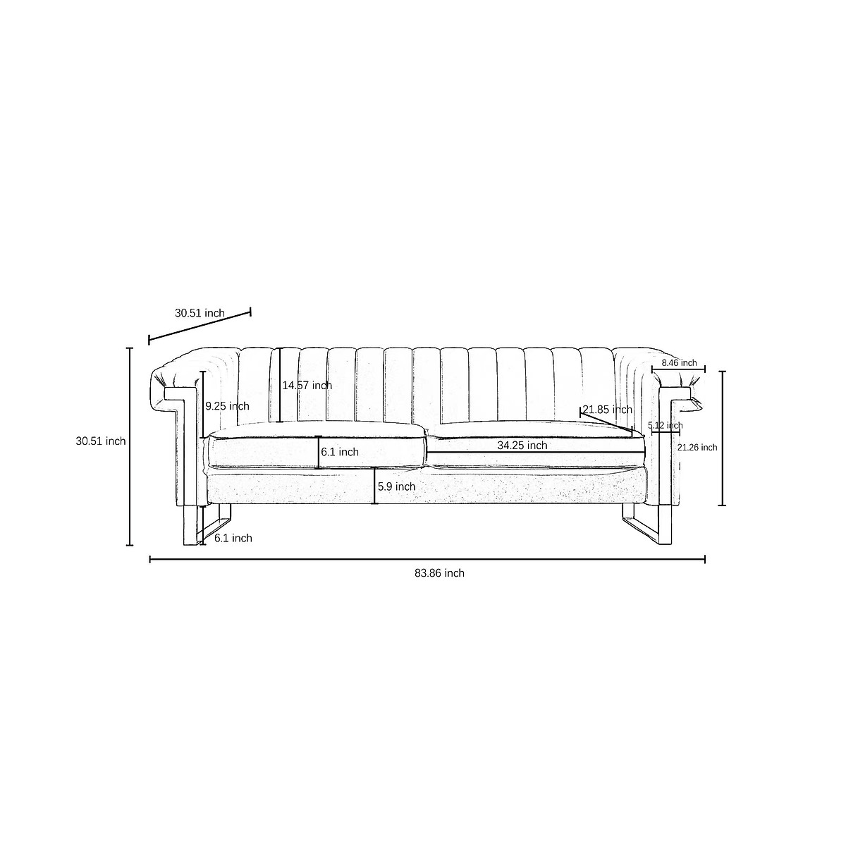 RUNOLIG Chesterfield Sofa, Upholstered Blue Velvet Couch with Flared Arms and Removable Cushions, Comfy Couch with Wood Frame and Gold Legs, Modern Couches for Living Room, Apartment, Office