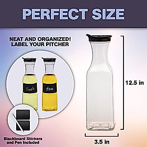 Umien 50 Oz Spill-proof Water Carafe with Flip Top Lid, Clear Plastic Pitcher for Water, Milk, Iced Tea. Drink Containers for Fridge - BPA-Free (Square)