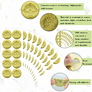 100 Pieces Embossed Gold Foil Certificate Seals Envelope Gold Foil Seals Embossed Stickers for Wedding Invitations Certificates Envelopes Students, Flower Pattern