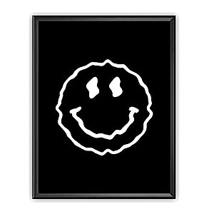 PRINT UP Smiley Poster Wave Face, Trippy Room Decor, Cool Modern Funny Posters for College Dorm, Grunge Black Poster 12x16 (UNFRAMED)