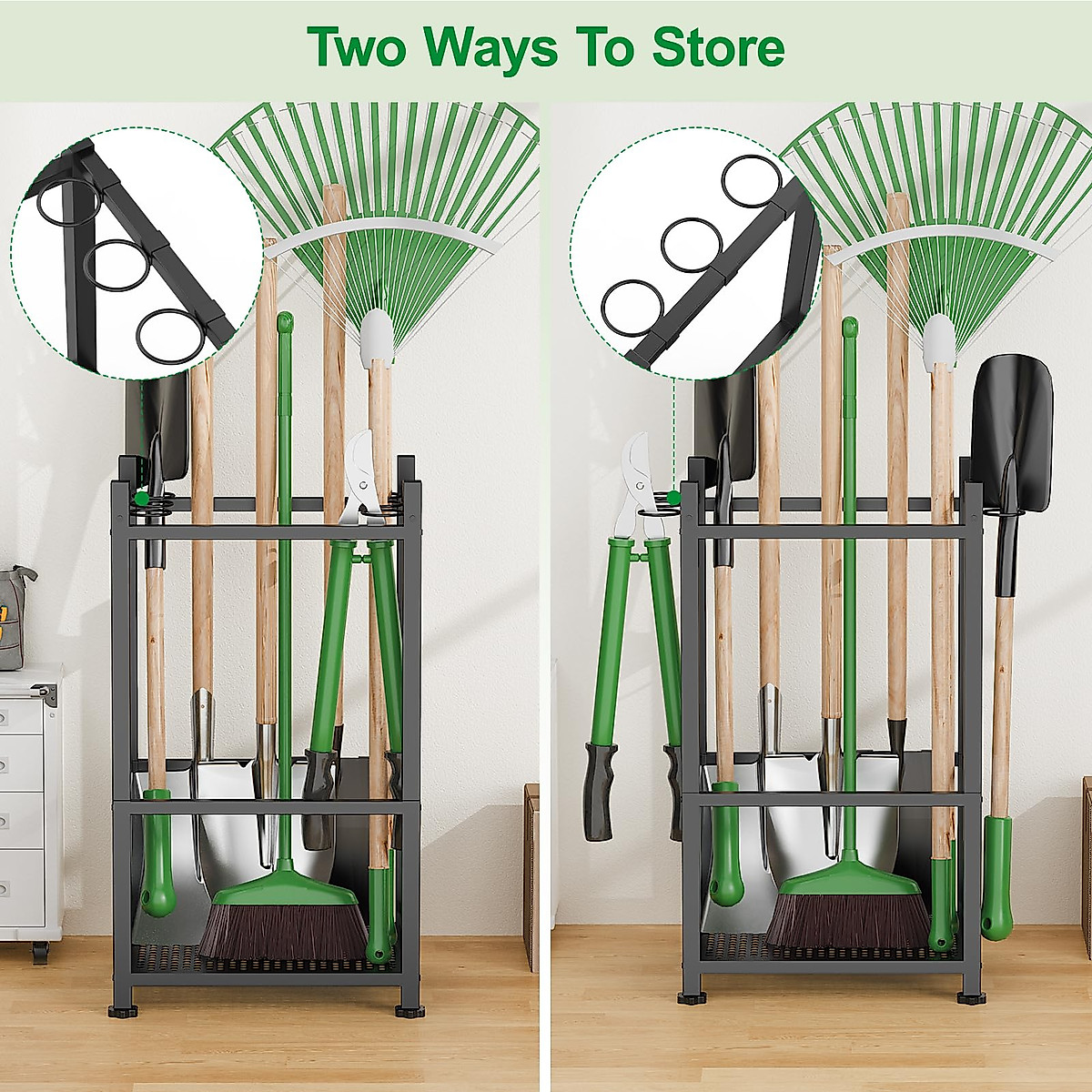 DIRZA Garden Tool Organizer,Yard Tool Organizer for Garage Organization and Storage,Garden Tool Rack with 9 Loops for Garage, Shed, Outdoor,Easy Take Out and Storage,Will NOT tip over