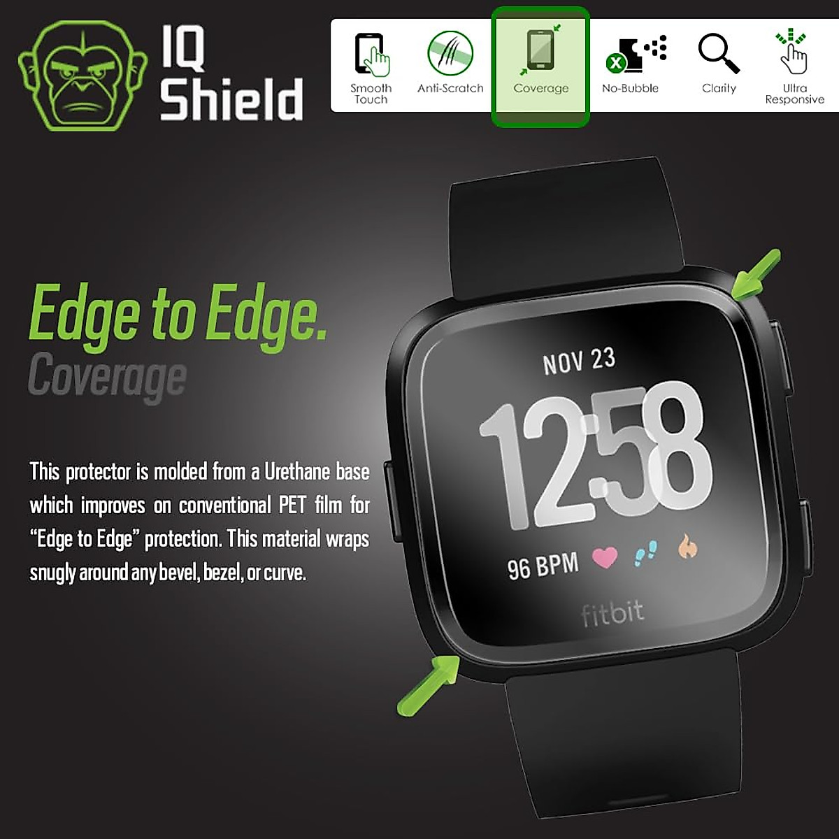 IQShield Screen Protector Compatible with Fitbit Versa 2 (6-Pack) Anti-Bubble Clear TPU Film