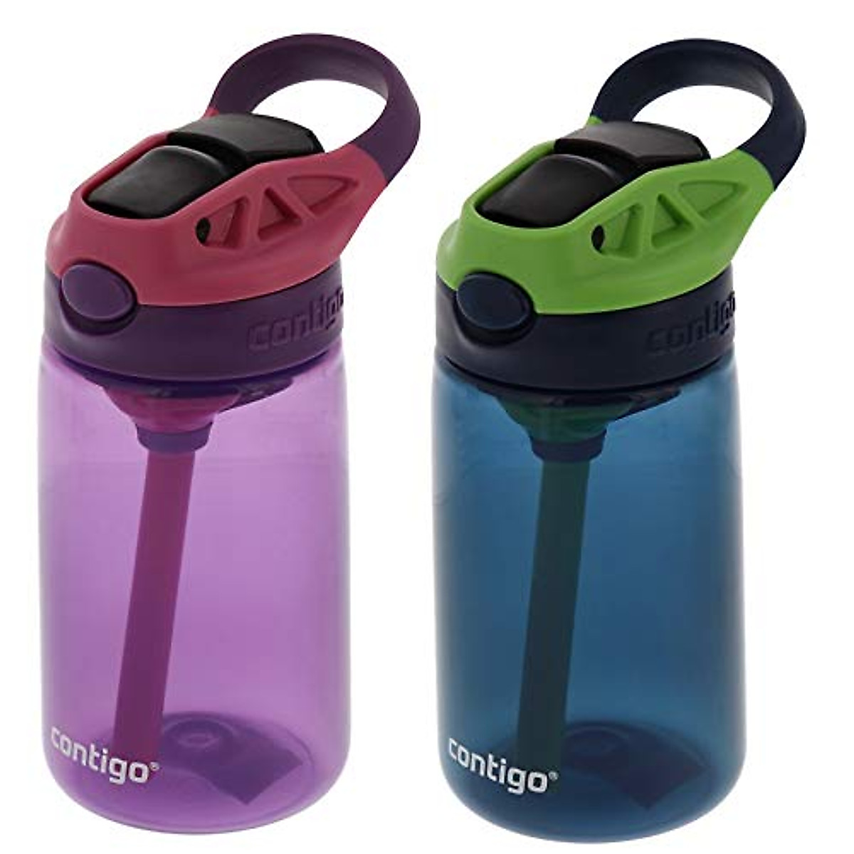 Contigo Kids Water Bottle, 14 oz with Autospout Technology – Spill Proof, Easy-Clean Lid Design – Ages 3 Plus, Top Rack Dishwasher Safe – Eggplant Punch & Blueberry Green Apple
