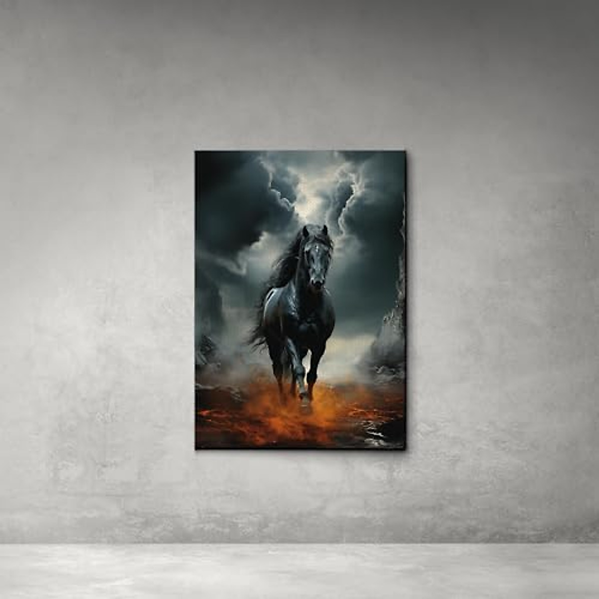 Majestic Black Stallion Galloping In The Clouds, Black Horse On Salt Flats, Canvas Print, Black Horse Print, Black Horse Wall Art, Canvas Prints, Wall Decor