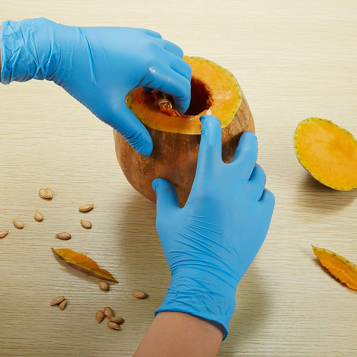 Kids Disposable Nitrile Gloves for 7-14 Years - Latex Free, Food Grade, Powder Free - for Halloween Preparation, Crafting, Painting, Gardening, Cooking, Cleaning - 100 PCS Blue