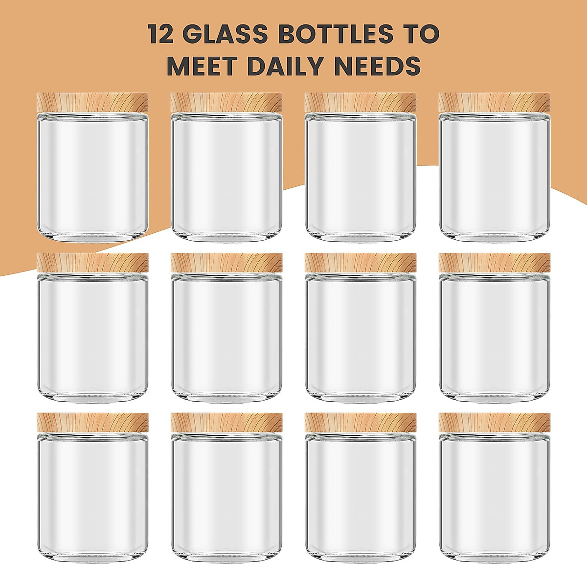 AQSXO 6 Pack 8oz Thick Glass Jars with Lids, Clear Round Containers Empty Food Storage Containers for Food Storage, Canning, Spices.