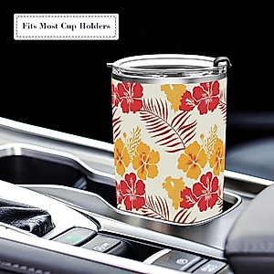 Tropical Style Flower Leaves Yellow and Red Stainless Steel car cup with Lid and Straw mug for hot drinks for hot and cold drinks leakproof flip straw tumbler 20 OZ