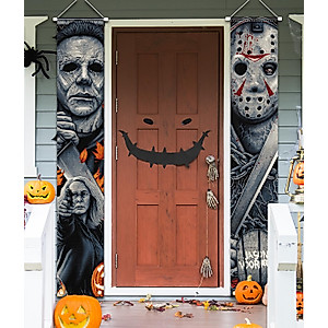 Horror Movie Birthday Decorations,2PCS Halloween Horror Movie Porch Sign Banner Decoration Scary Horror Door Hanging Banner for Halloween Decorations