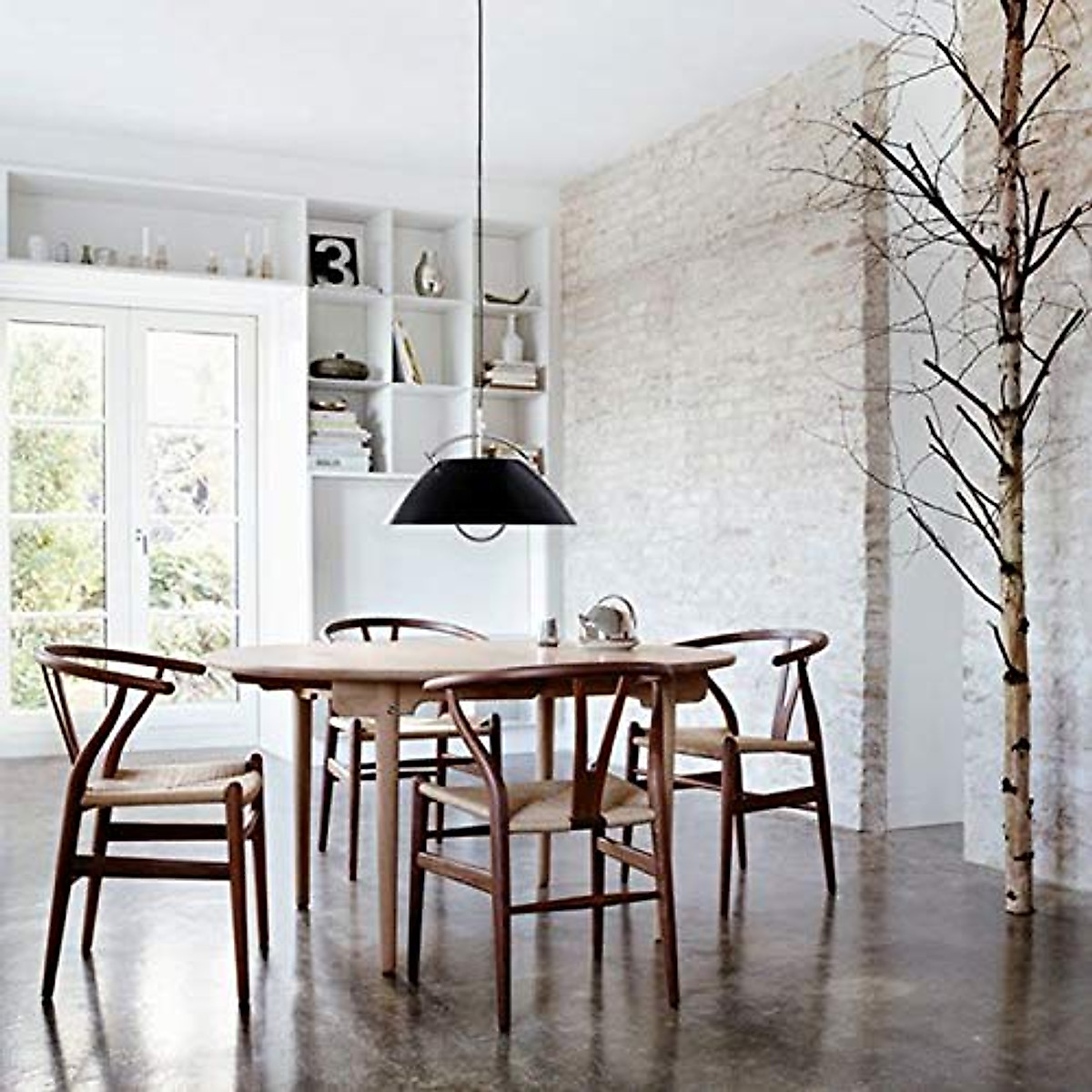 2xhome Set of 2 Wishbone Solid Wood Armchairs with Arms Open Y Back Farmhouse Dining Office Chairs with Woven Beige Seat (Espresso)