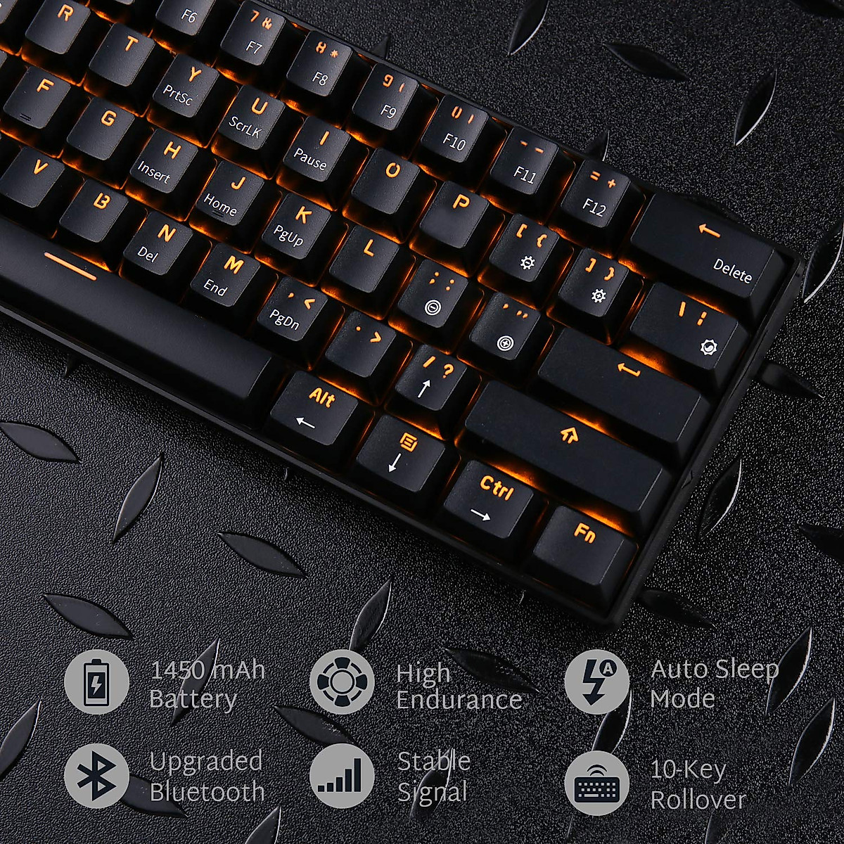 RK ROYAL KLUDGE RK61 Wireless 60% Mechanical Gaming Keyboard, Ultra-Compact Bluetooth Keyboard with Tactile Blue Switches, Compatible for Multi-Device Connection, Black
