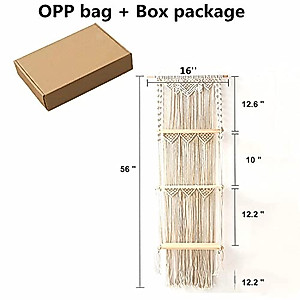 Chaokui Macrame Wall Hanging Shelf 3-Tier,Handmade Boho Macrame Shelf for Plants and Decor, Wall Hanging Shelves to Organize and Decor for Living Room, Bedroom, Bathroom (16'' W/55 H / 3-Tier)