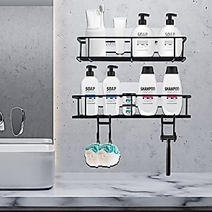 Shower Caddy 2-Pack with Hooks, No Drilling Adhesive Bathroom Storage Rack for Inside Shower Shampoo Conditioner Accessories Holder Shower Organizer