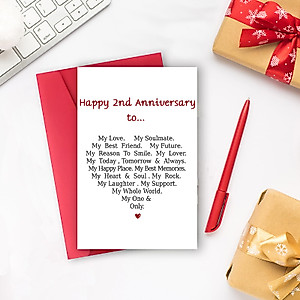 MQMRYeto Funny 2nd Anniversary Card For Men Women, Sweet 2 Year Wedding Anniversary Card Decoration For Husband Wife, Romantic Gifts Idea For Boyfriend Girlfriend Couple
