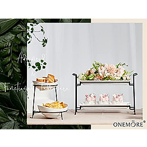 ONEMORE 3 Tier Serving Tray - Collapsible Tiered Stand and Ceramic Serving Platters - Cross Bars Included - White