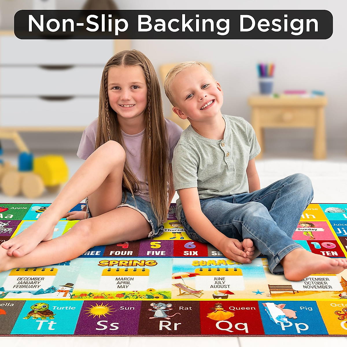 MOMOTOYS Alphabet Rug, 78" x 60" Educational & Imaginative Play Mat for Toddlers 2-4 Years, Soft Non-Slip Nursery Rugs & Playroom Floor Mat, Perfect for Classroom Decor
