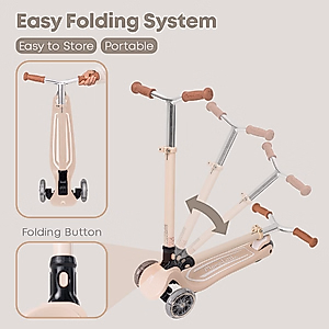 MomnLittle Kick Scooter for Kids Ages 3-10 (Pink) 3 Wheeled with LED Light-Up Wheels CPSC Certified Foldable and 4 Height Adjustable Toddler Scooters for Boys Girls