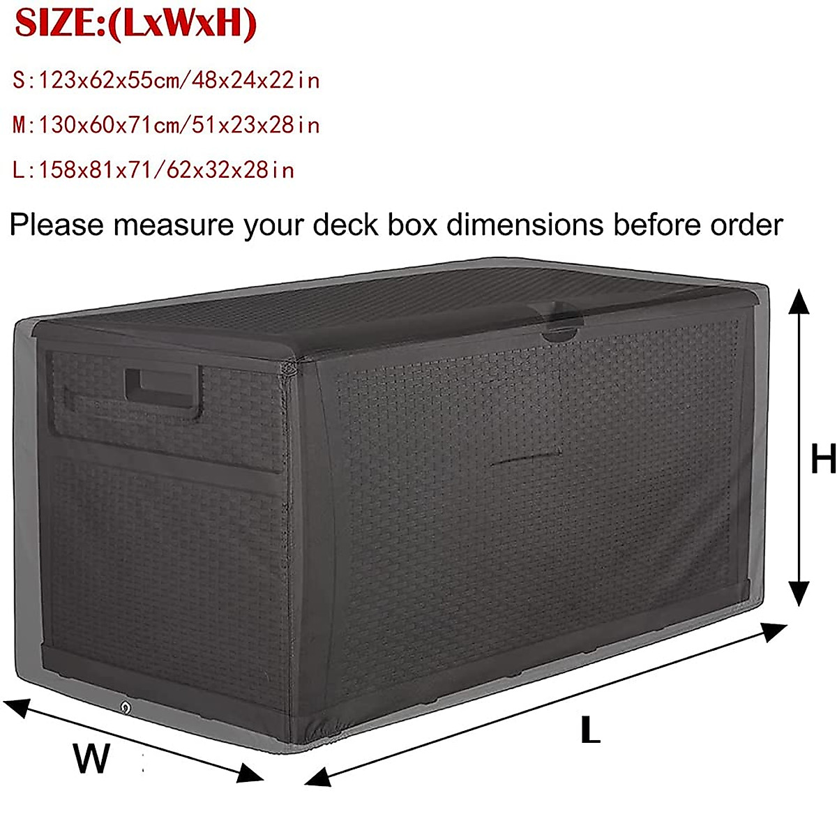 Patio Deck Box Cover Skyour Heavy Duty 420D Oxford Waterproof Bench Outdoor Storage Deck Boxes Covers Garden Furniture Table Ottoman Dust Cover (Black, L: 62x32x28in)