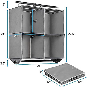 Hanging Closet Organizers with 4 Shelves - Closet Storage and RV Closet Organizer - Grey with Black Metal Rod - 24” W x 12” D x 29-1/2” H - Perfect for College Dorms
