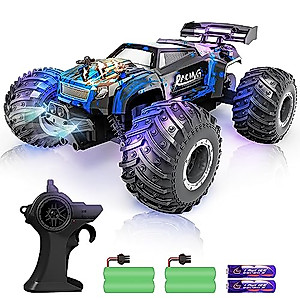 Tecnock RC Cars for Boys 8-12, 1:18 Scale 25 KM/H Fast Remote Control Car for Adults, 2.4GHz 2WD Off Road Monster Truck with 2 Rechargeable Batteries & LED Lights, Toys Gifts for Kids