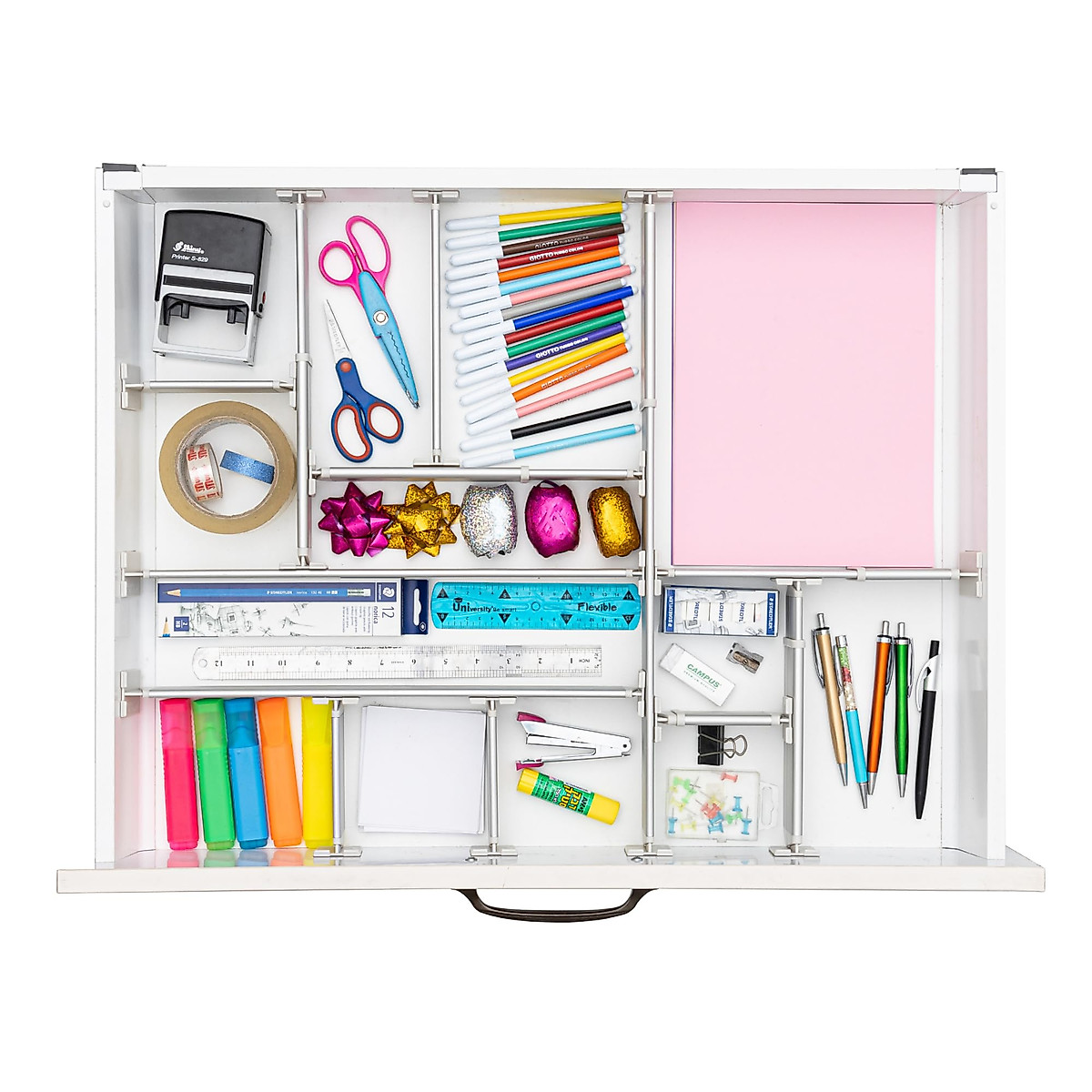 Practical Comfort Drawer Dividers, 9 pcs adjustable drawer dividers set, Made from high strength aluminum, 3 Main expandable drawer divider expand From 17.5" to 19.7" + 6 Sliding Separators 3.8"