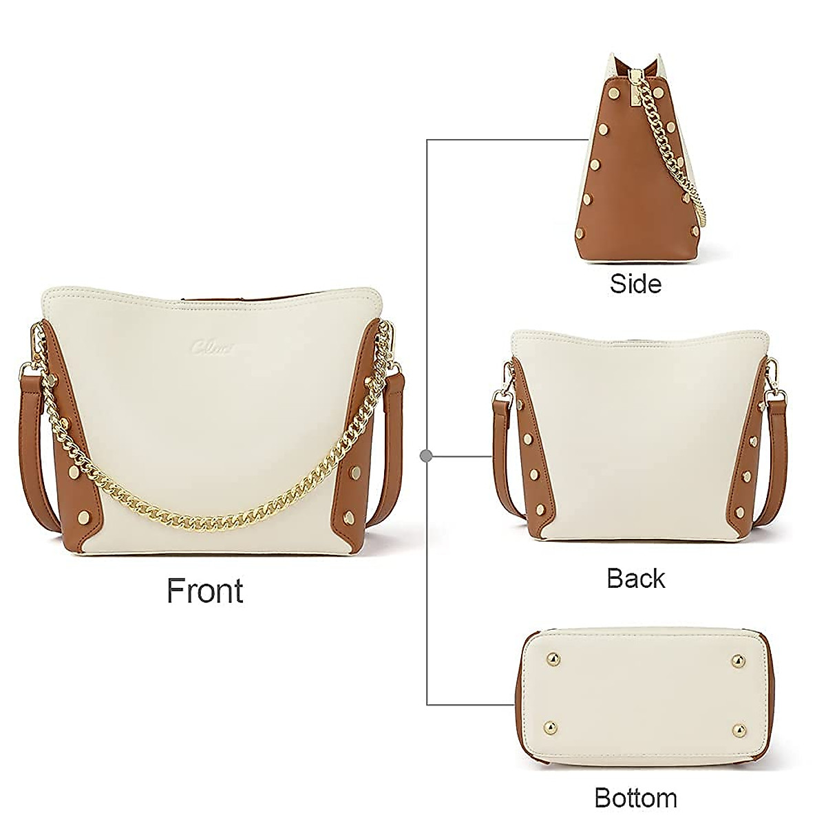 CLUCI hobo Bags for Women Vegan Leather Purses and Handbags Designer Ladies Shoulder Bucket Bag Beige with Brown