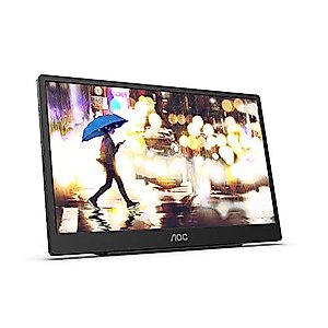 AOC 16T2 15.6" Full HD (1920 x 1080) Touch-enabled portable IPS monitor, USB-C and Micro HDMI inputs, Built-in battery, Stereo speakers, SmartCover, AutoPivot, VESA. For laptops, PC, Mac, consoles