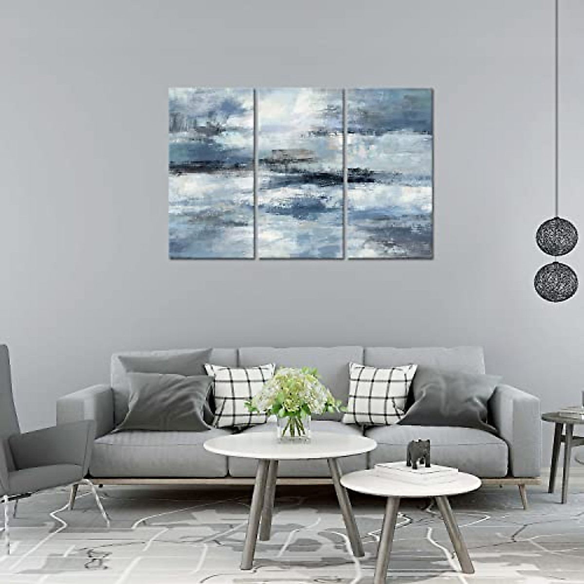 Blue and Grey Wall Art-Abstract Picture 3 Piece Canvas Print Wall Painting Modern Artwork Canvas Wall Art for Living Room Home Office Décor