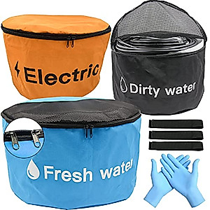 3 Pack RV Hose Storage Bags, RV Storage Accessories for Inside, Large Capacity RV Water Hose Storage with Zipper Closing for Sewer Hoses, Fresh/Black/Water Hoses, Electrical Cords