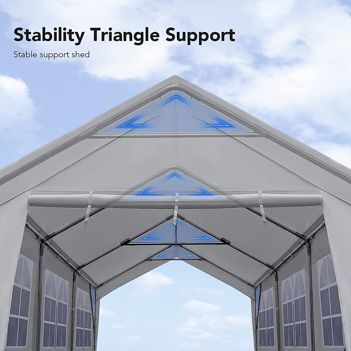 ADVANCE OUTDOOR 10x20 ft Heavy Duty Carport with Windows Sidewalls, Adjustable Height from 9.5 ft to 11 ft, Car Canopy Garage Party Tent Boat Shelter with 8 Reinforced Poles and 4 Sandbags, Gray