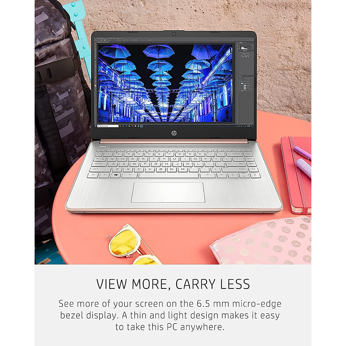 HP 14 Laptop, Intel Celeron N4020, 16GB RAM, 64 GB eMMC Storage, 14-inch HD Touchscreen, Win11, Thin & Portable, 4K Graphics, One Year of Microsoft 365, Rose Gold, W/GaLiMu