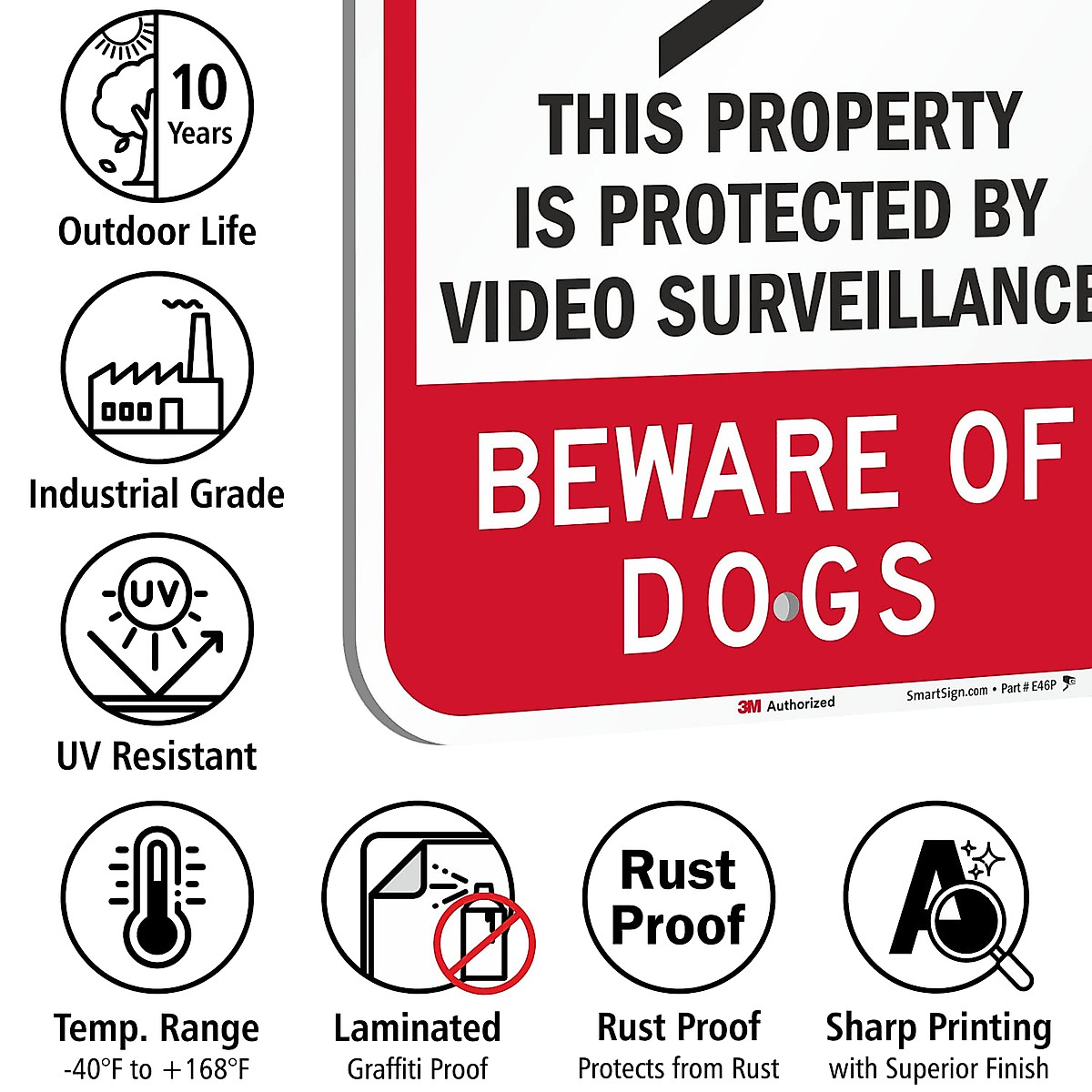 SmartSign "No Trespassing - Property Protected by Video Surveillance, Beware Of Dogs" Sign | 12" x 18" 3M Engineer Grade Reflective Aluminum