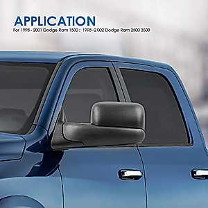 MOSTPLUS Power Heated Towing Mirror Compatible for 1998 1999 2000 2001 Dodge Ram 1500/1998-2002 2500 3500 with Manul Telescoping-Passenger Side