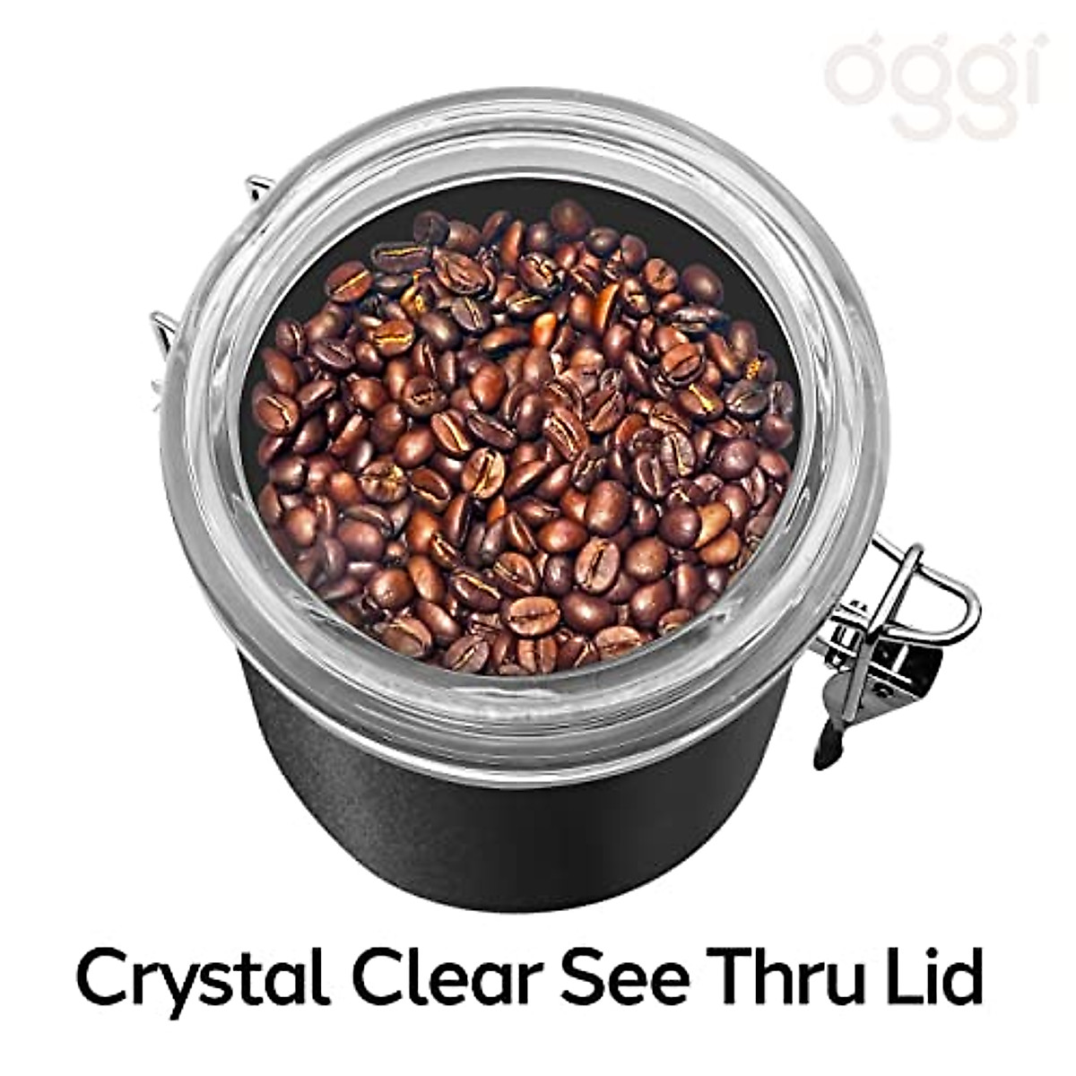 Oggi Stainless Steel Kitchen Canister 26oz, Black - Airtight Clamp Lid, Clear See-Thru Top - Ideal for Kitchen Storage, Food Storage, Pantry Storage. Size 5" x 3.5". (5300.3)