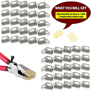 51 Sets Key Fob Hardware with Key Fob Pliers Tool, Glass Running Pliers Attach Rubber Tips for Key Fob Hardware Install and Stained Glass Work, red