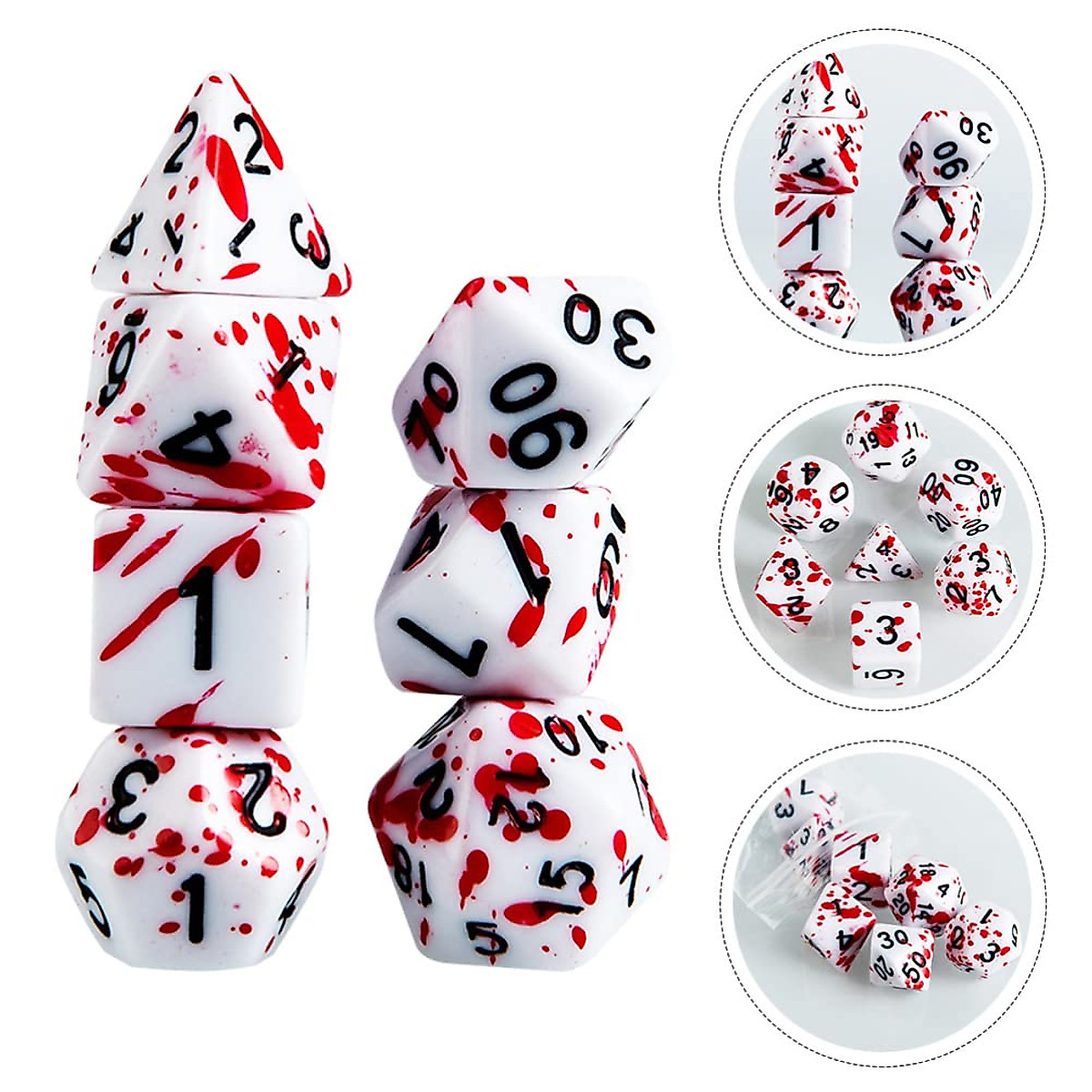 ABOOFAN 14Pcs Blood Splatter Dice Polyhedral Dice Set Bloodstained Acrylic Gaming Dices RPG Games Dices for Tabletop Role Playing Dice Games