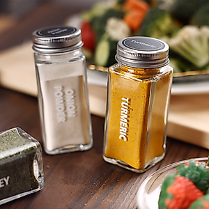 40-Pack 3.5 OZ Glass Spice Jars with 324 Labels, Shaker Lids and Airtight Metal Caps, Empty Reusable Square Seasoning Bottles, Spice Storage Containers, Marker and Stainless Steel Funnel