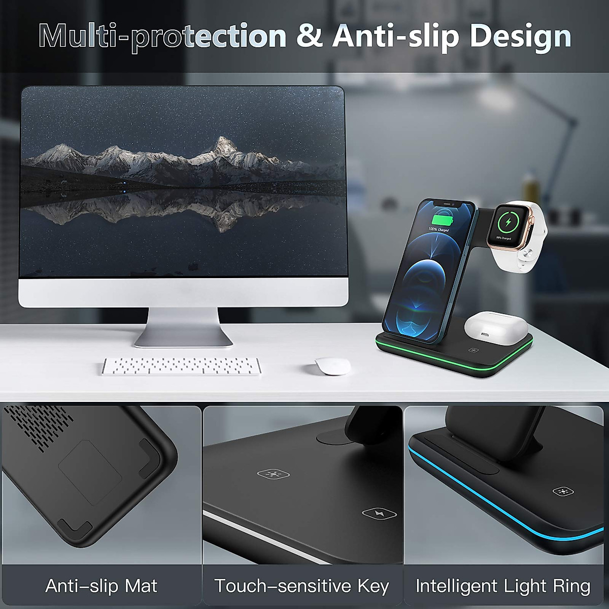 Liwin Wireless Charger, 3 in 1 Fast 15W Wireless Charging Station