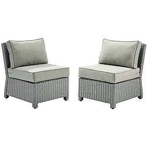 Crosley Furniture Bradenton 2-Piece Outdoor Chair Set, Wicker Patio Chairs for Conversation, Porch, Deck, Gray with Gray Cushions