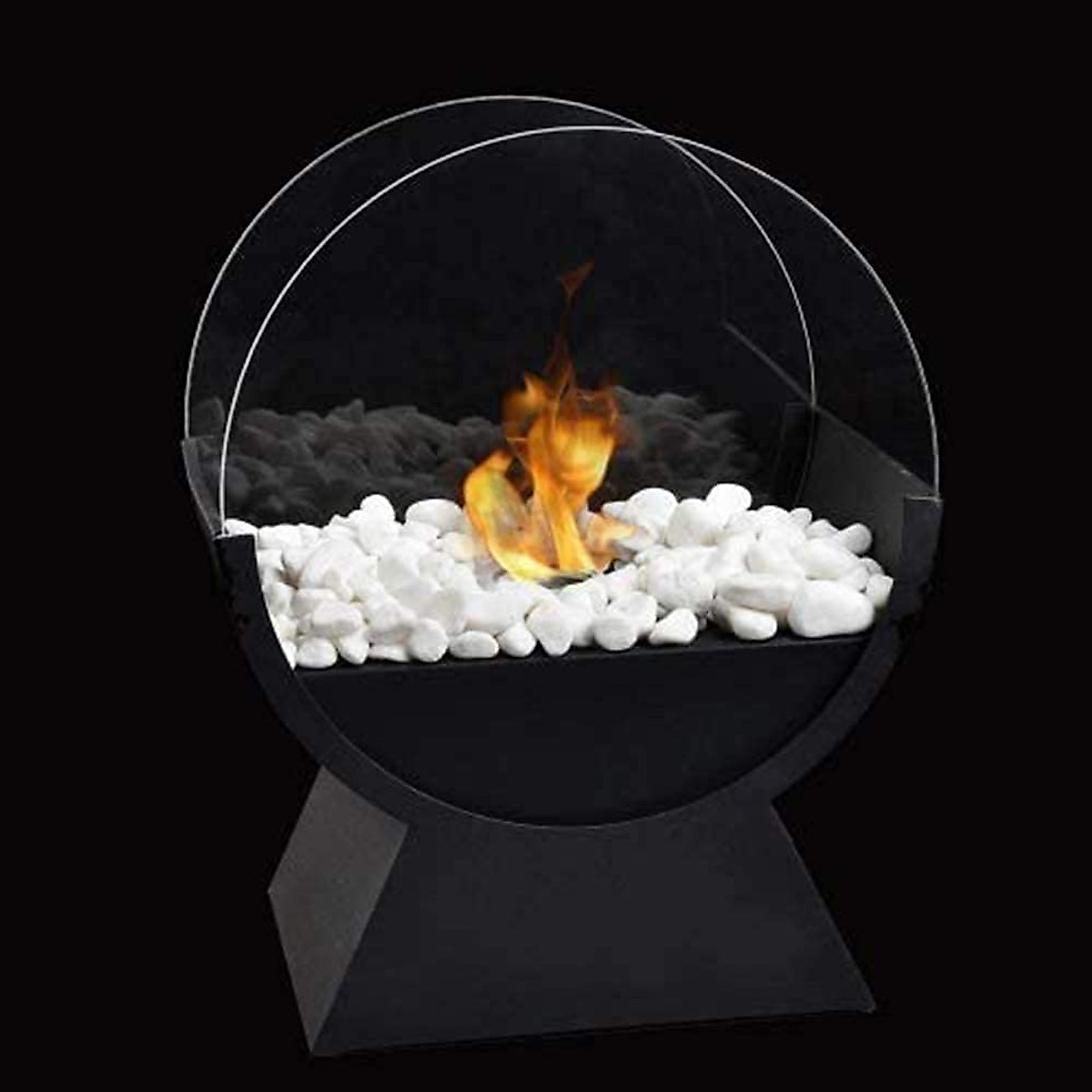 Round Glass Tabletop Fireplace 13.5" H Portable Fire Bowl Pot Clean Burning Bio Ethanol Ventless Fireplace for Indoor Outdoor Patio Parties Events(Black)