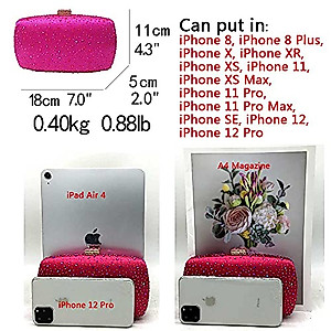 Boutique De FGG Fuchsia Women's Evening Handbags Wedding Party Crystal Clutch Purses Bridal Rhinestone Bags