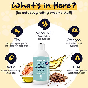 Wild Alaskan Salmon Oil for Dogs with Pollock Oil - 8 oz of Pollock and Salmon Oil, Omega 3 Fish Oil, EPA, and DHA - Dogs Skin and Coat Supplement - Made in USA
