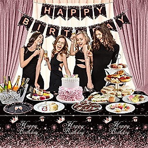 Inspireyee Black Rose Gold Plastic Tablecloth (Pack of 4), 86 x 51 inches Black Rose Gold Party Tablecovers for Black Rose Gold Theme Birthday Party Supplies (Black Rosegold