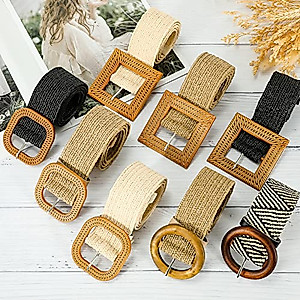 XZQTIVE Women Elastic Wide Belt - Fashion Summer Straw Imitate Woven Elastic Stretch Waist Band Boho Beach Dress Belts(5-Khaki, Fit waist size below 34 inch)